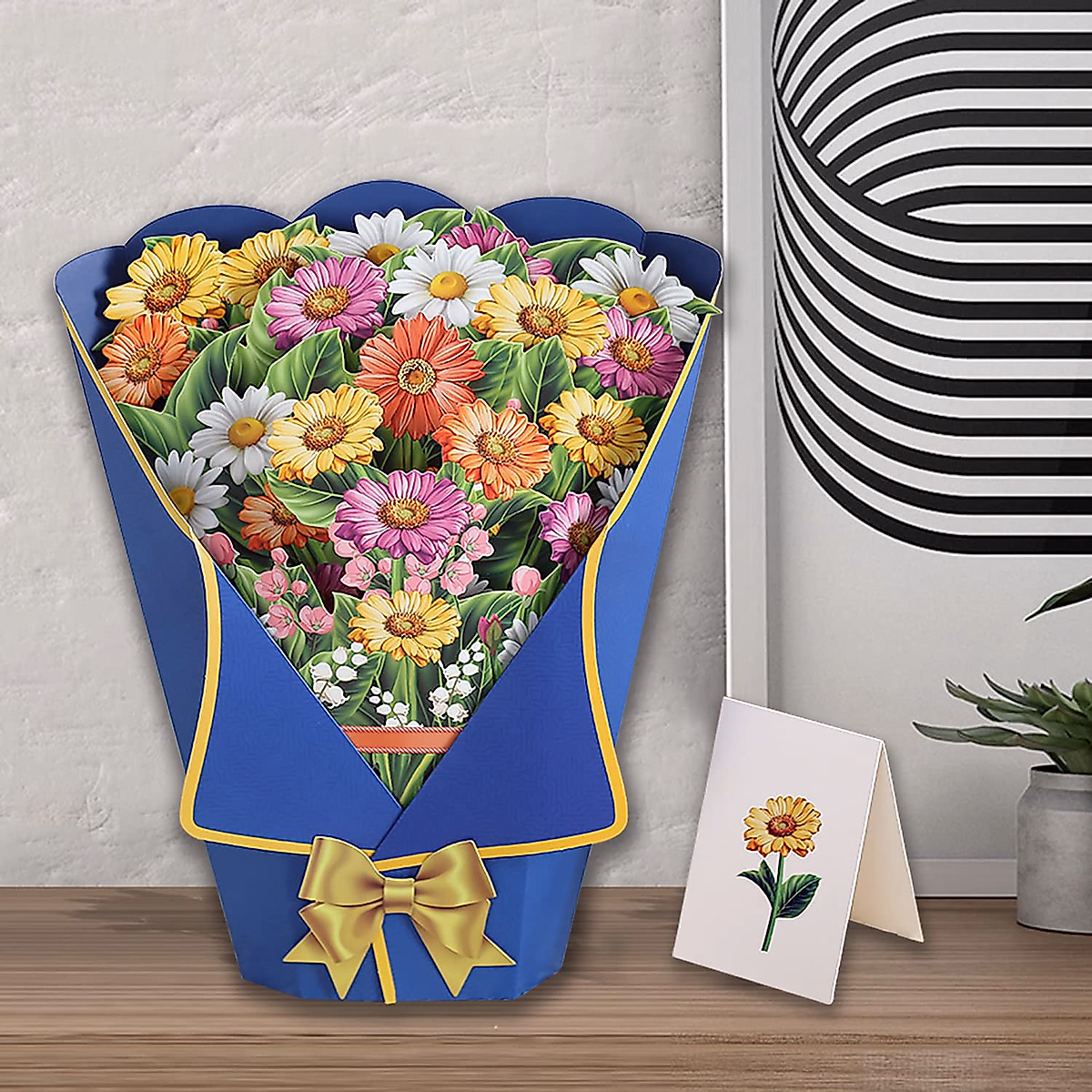 Daisy Paper Flowers Pop Up Cards, 12 Inch Christmas Pop Up Cards with Note Card and Envelope, 3D Pop Up Greeting Cards Handmade Paper Flowers Bouquet Cards, Popup Christmas Cards for Holiday Cards Daisy Thank You Cards