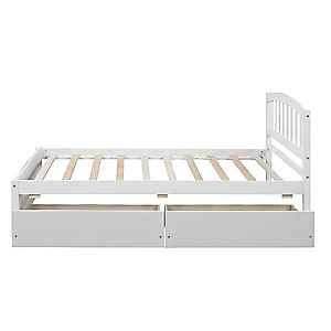 Harper & Bright Designs Twin Storage Bed, Twin Size Platform Bed with 2 Drawers, Wooden Twin Bed with Headboard & Slat Support, No Spring Needed, Twin Bed for Boys, Girls, Teens, Adults(White)