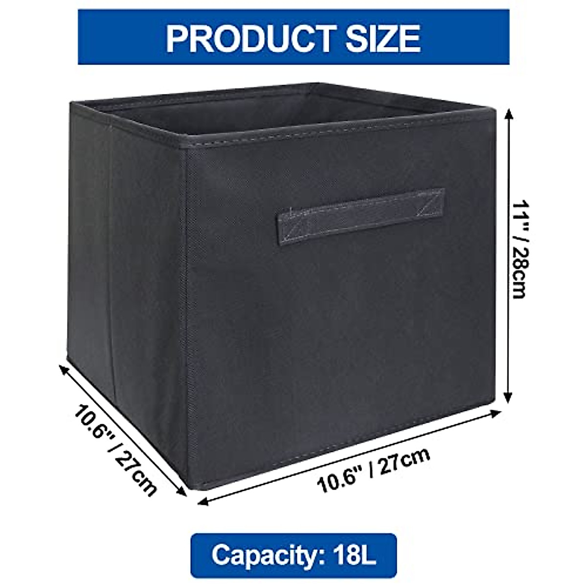 YuGtcen Cube Storage Bins 11 inch, Storage Cubes Collapsible Organizer Bins, Square Foldable Fabric Baskets, Medium Decorative Cubby Box for for Shelves, Closet, for Utility Room, Storage Room (Grey)