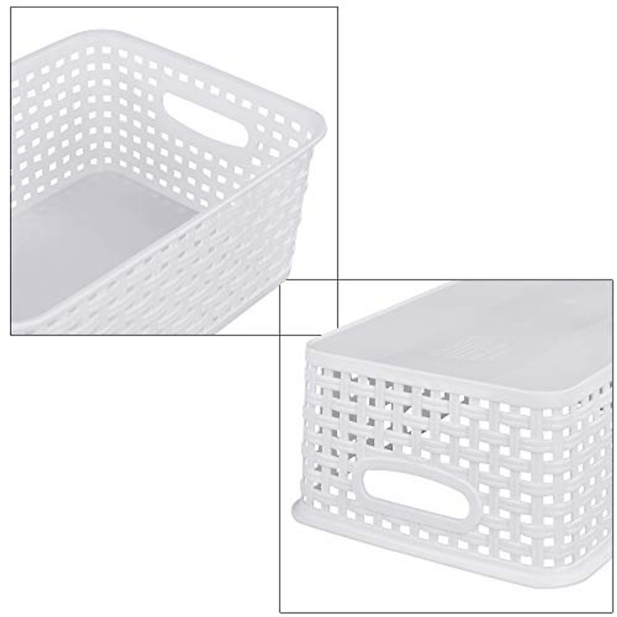 Sandmovie White Plastic Rattan Storage Baskets, 6 Packs