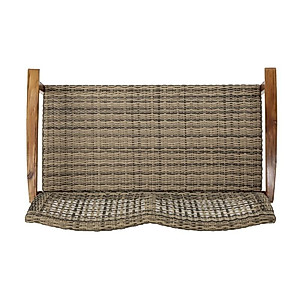 Great Deal Furniture Marcia Outdoor Wood and Wicker Loveseat, Natural Finish with Gray Wicker