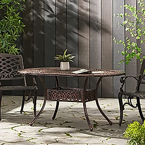 Christopher Knight Home Tucson Cast Aluminum Dining Table, Shiny Copper