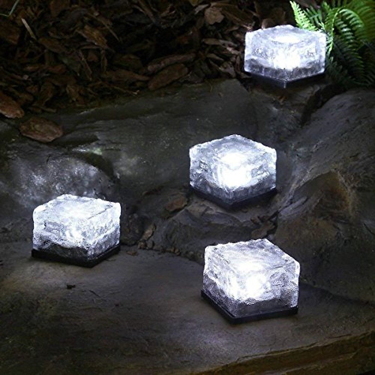 WONFAST 4 Pack Solar Path Ice Cube Lights Outdoor, Waterproof Glass LED Glass Clear Brick in-Groud Buried Festive Light Night Lamp for Garden Courtyard Pathway Patio Pool Pond Decoration(White)