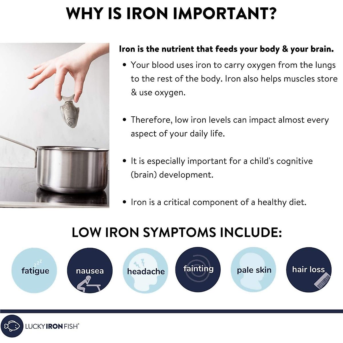 Lucky Iron Fish Ⓡ A Natural Source of Iron - The Original Cooking Tool to Add Iron to Liquid-Based Meals, Reduce Iron Deficiency Risks - an Iron Supplement Alternative, Ideal for Menstruators & Vegans