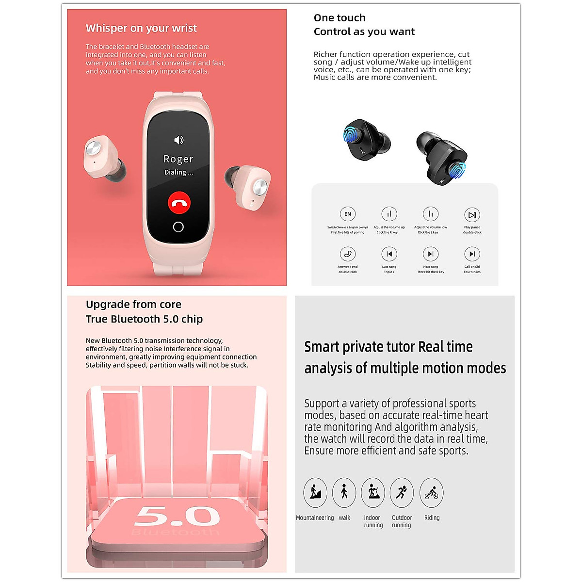 N8 2 in 1 Smartwatch with Earbuds Smart Bracelet TWS Wireless Bluetooth Headset Combo Bluetooth Call Heart Rate Blood Pressure Sleep Monitor Women Men Sport Fitness Tracker (Black)