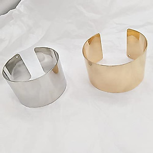 COLORFUL BLING Open Wide Cuff Bangle Bracelet for Women Lady Girls Punk Hammered Smooth Polished Bracelet Link Chain Wristband Jewelry-gold