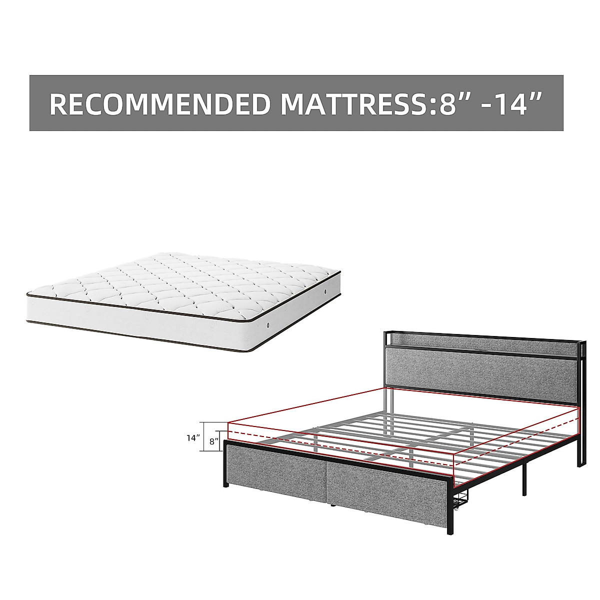 GAOMON Full Size Bed Frame with Headboard and Storage, Drawers Platform Bed Frames with Outlets, Sturdy, Noiseless, No Box Spring Needed, Easy Assembly