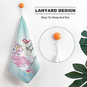 Lurnise Hand Towel Unicorn Butterfly Hand Towels Dish Towel Lanyard Design for Bathroom Kitchen Sports
