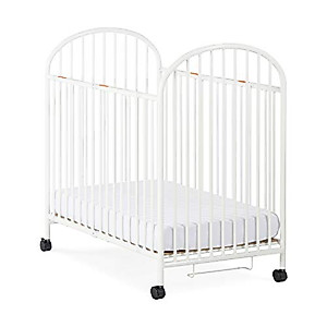 Child Craft Sweet Dreamer Arched Compact Portable Folding Metal Crib with Locking Wheels, White