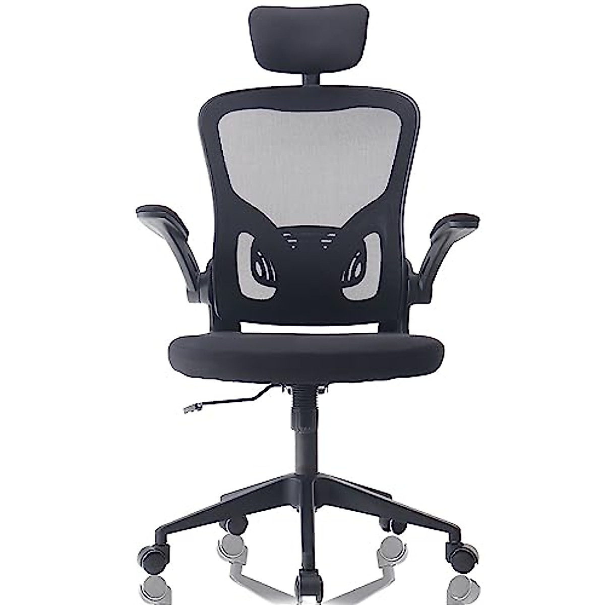 SUKIDA Office Chair with Headrest - Ergonomic Office Chair with Neck Support, Black Mesh Computer Desks Chairs Wheels Back Support Back Pain Comfortable Flip Up Arms Comfy for Home Bedroom