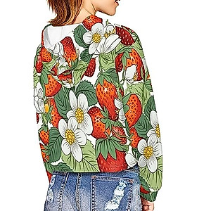 Modysero Cute Pattern Comfortable Long Sleeve Fall Winter Sweatshirt for Teens Cute Strawberry Floral Short Hoodie for Little Big Girls School Party Holiday Casual Size 7-8