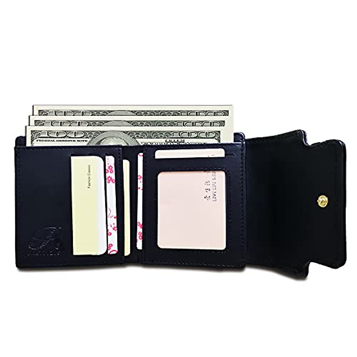 TOPKULL Wallets for Women Rfid Small Womens Wallet Trifold Flower Leather Ladies Wallet with Card Holder&Zipper Coin Purse (Black)