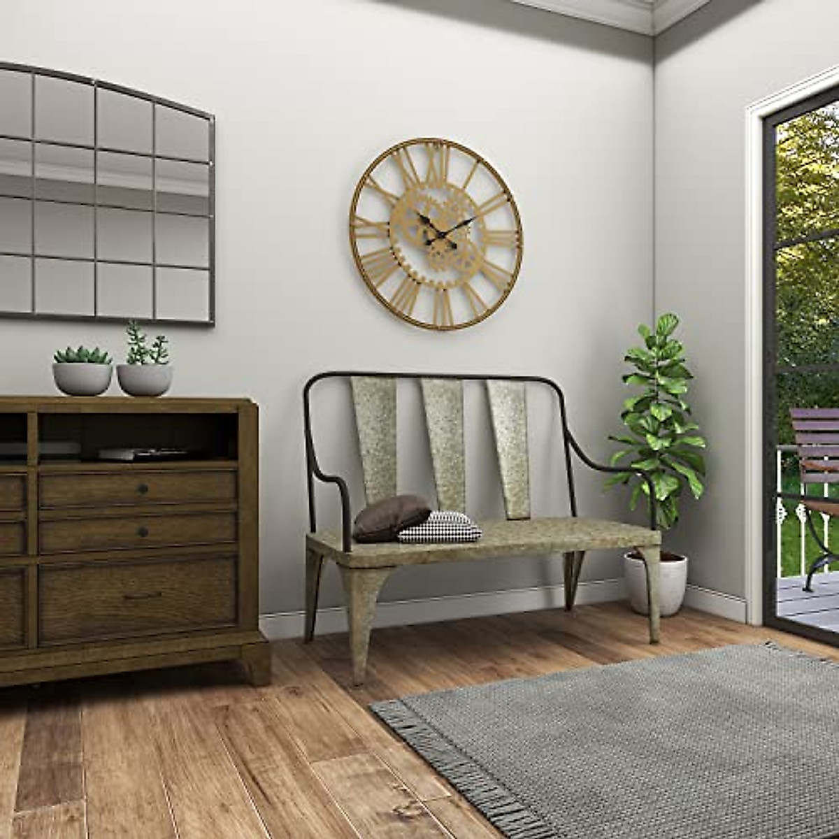 Deco 79 Farmhouse Metal Solid Outdoor Bench, 47" x 26" x 40", Silver