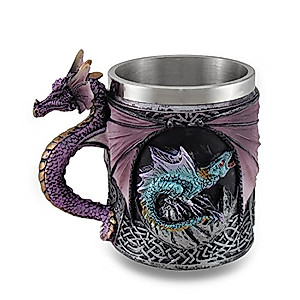 Zeckos Purple Gothic Dragon Decorative Resin and Stainless Steel Tankard/Mug/Pencil Holder Celtic Knot Work Accents 10 Ounces