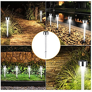 QEEPGG Solar Outdoor Lights, 12pcs Solar Lights Waterproof, Stainless Steel Lampshade LED Light, White Solar Landscape Lights for Lawn, Patio, Yard, Walkway, Driveway and Garden