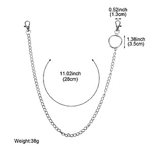 3 Pieces Jeans Chains Wallet Chain Pocket Chain Belt Chains Hip Hop Pants Chain with Lobster Claw Clasps for Keys, Wallet, Jeans Pants Belt Loop Purse Handbag (Silver)