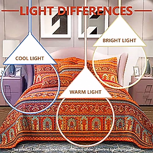 VAPUTAR Cotton Quilt Queen Size Bedding Set - 3 Pieces Queen Quilt Bedding Set, Boho Queen Size Quilts, Lightweight Reversible Coverlets Bedspreads for Farmhouse Bedroom (Red/Orange)