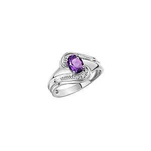 Rylos Rings for Women Silver Swirl Ring with 7X5MM Oval Gemstone & Diamond Ring February Amethyst Jewelry Size 10