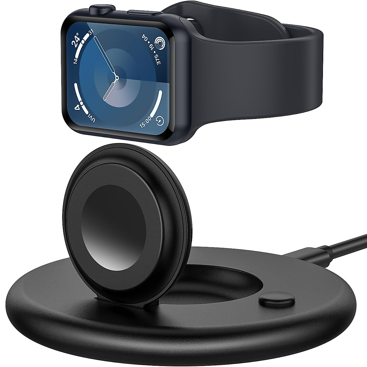 LLYZZ Upgraded for Apple Watch Charger, Portable Magnetic iWatch Charger with Charging Cable,Foldable Fast Watch Charger Stand for Apple Watch Series 9/8/7/6/5/4,SE,Ultra 2[Nightstand Mode]-Black