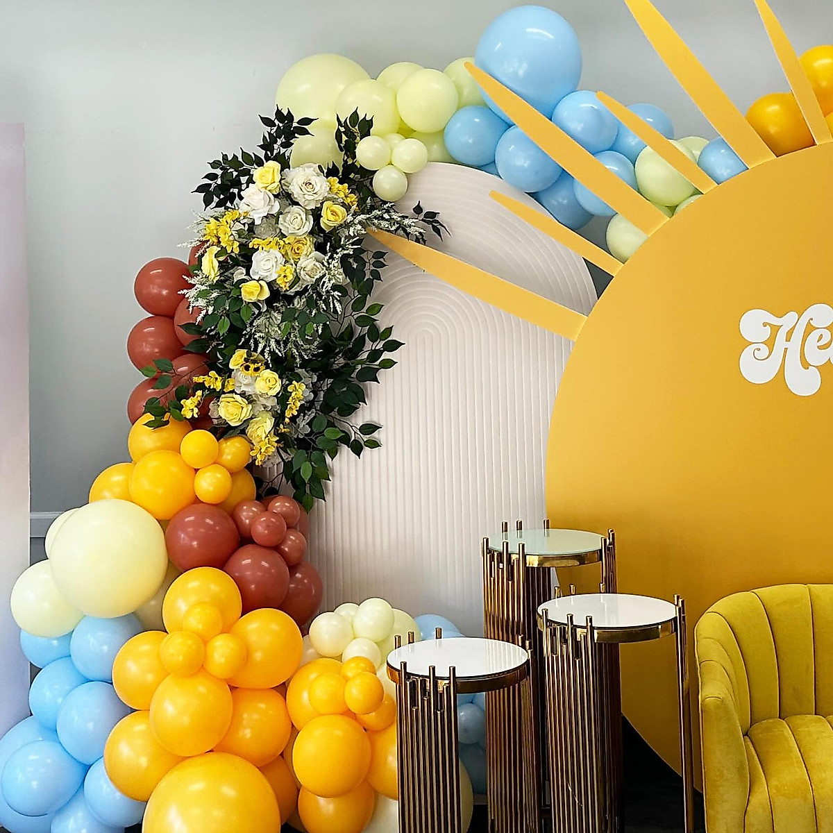 Retro Boho Balloon Arch Garland Kit, 163Pcs Retro Blue Orange Mustard Yellow Balloon, Here Comes the Son First Birthday Theme Boho Colorful Baby Shower Party Decoration