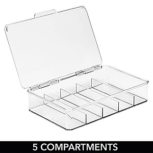 mDesign Plastic Divided First Aid Storage Box Kit with Hinge Lid for Bathroom, Cabinet, Closet - Organize Medicine, Ointments, Adhesive Bandages - 5 Sections, Ligne Collection, 2 Pack - Clear