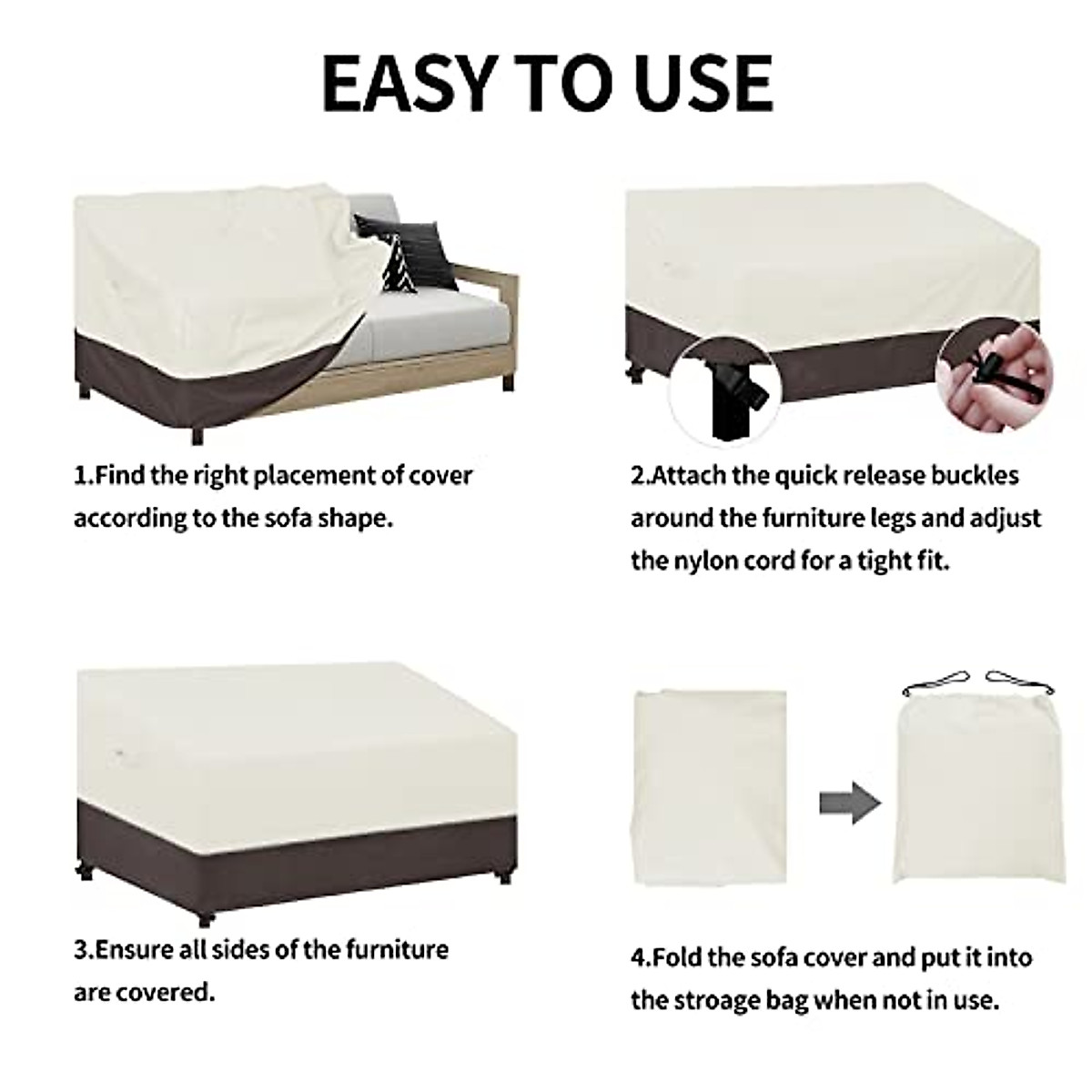 Easy-Going Patio Sofa Cover UV Resistant Outdoor Couch Cover Bicolor Patio 3-Seater Bench Cover Waterproof Outdoor Furniture Cover with Reflective Hemming (58Wx35Dx31H inch, Beige/Brown)