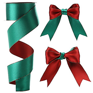 VGOODALL Christmas Stain Ribbon Double Faced, 1.5 Inch 10 Yards Red Green Velvet Ribbon Fabric Ribbon with Wire Edge for Gift Wrapping Bow Bouquet Making DIY Craft Christmas Tree Decoration