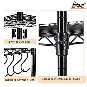 EFINE 2-Pack 5-Shelf Shelving Unit Rack with 8-Hook and 5-Shelf Liners, NSF Certified, Adjustable, 150lbs Loading Capacity Per Shelf, Shelving Rack for Kitchen and Garage (23.6W x 14D x 59H)