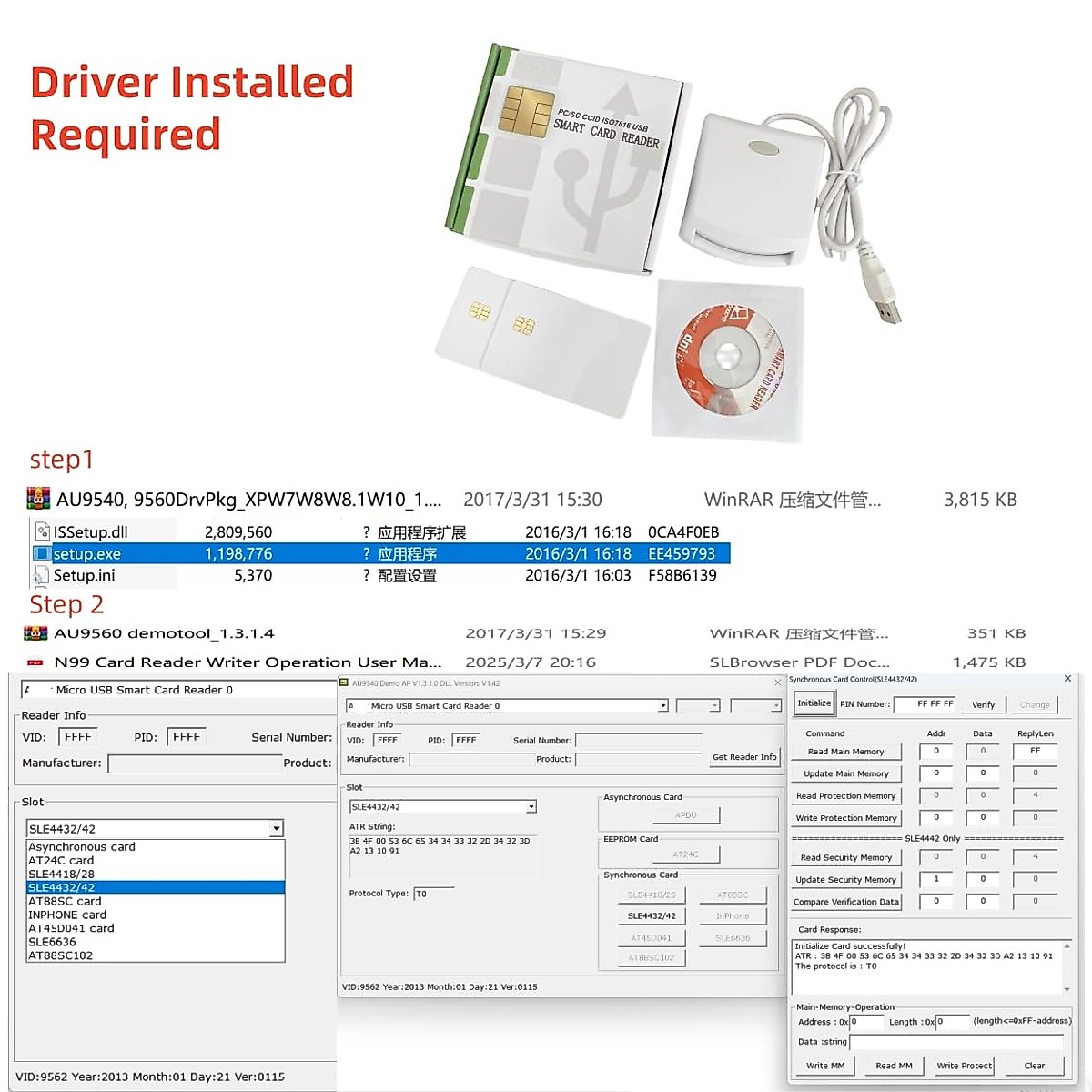 ISO7816 Contact EMV SIM eID PC/SC USB CCID Smart IC Chip Card Reader Writer Programmer with 2pcs SLE4442 Cards + SDK Kit(Program Required) for Professional Engineer