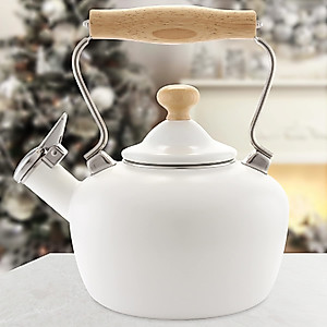 Chantal Tea Kettle, Carina Series, 1.8 QT, Premium Enamel on Carbon Steel, Whistling, Even Heating & Quick Boil, White