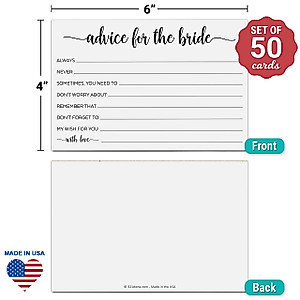 321Done Advice for the Bride, Made in USA - 4x6 White, Fun Bridal Shower Game, Keepsake, Guestbook Alternative, Thick Luxury Card Stock with Modern Stylish Calligraphy Script Design - 50 Cards