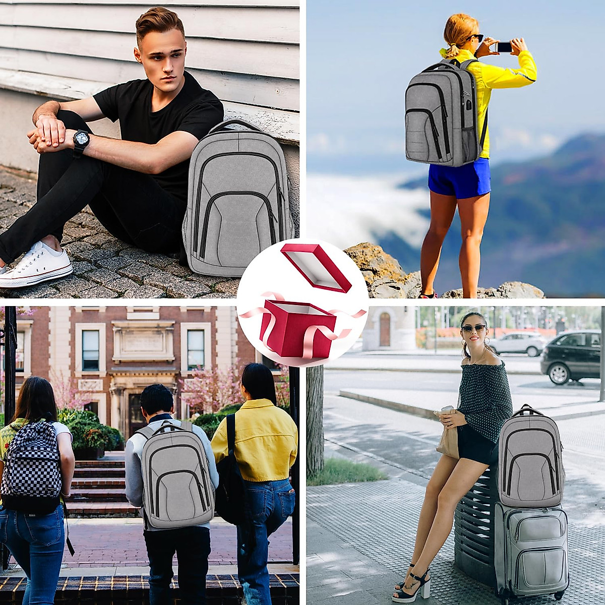 Travel Large Laptop Backpack, TSA Friendly 17 Inch Laptop Backpack for Men Women Water Resistant Business Carry On Backpack with USB Charger Port and Luggage Sleeve Work Anti Theft Rucksack, Grey