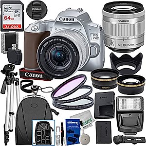 Ultimaxx Essential Accessory Bundle with Canon EOS 250D (Rebel SL3) & EF-S 18-55mm f/4-5.6 IS STM Lens (Silver) - Includes: SanDisk 64GB Ultra SDXC, 3PC Multi-Coated UV Filter Kit & More (25pc Bundle)