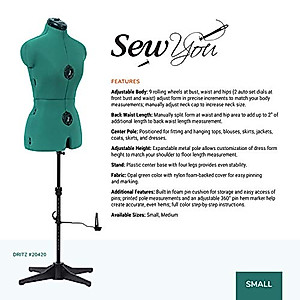 Dritz Sew You Adjustable Dress Form, Small, Opal Green