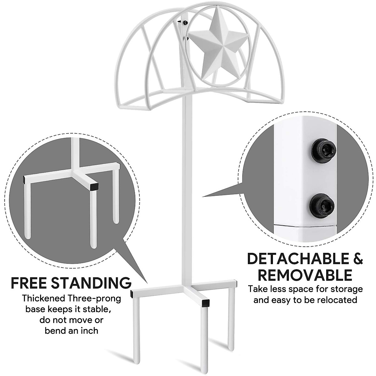 AMAGABELI GARDEN & HOME Garden Hose Holder Hanger Stand Freestanding for Outside Holds 125ft Water Hose Detachable Rustproof Organizer Storage Metal Heavy Duty Ground Stakes White BG397