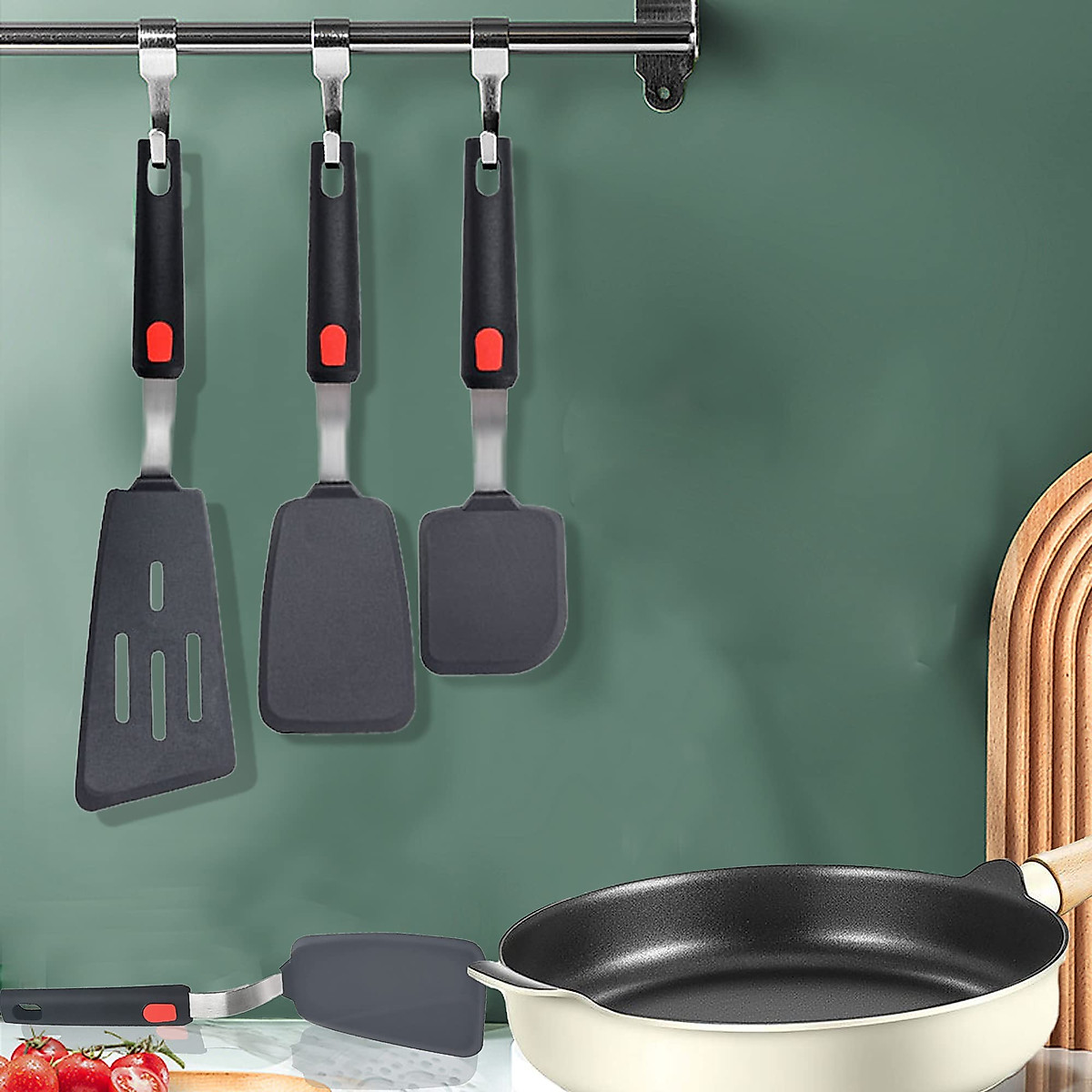 Silicone Spatula Turner Set, 600°F Heat Resistant Kitchen Spatulas for Nonstick Cookware, BPA Free Cooking Utensils, Non Scratch Flexible Thin Edge Rubber Spatula Set for Flipping Fish, Eggs, Pancake