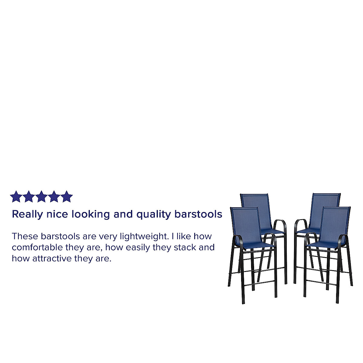 Flash Furniture 4 Pack Brazos Series Navy Outdoor Barstools with Flex Comfort Material and Metal Frame