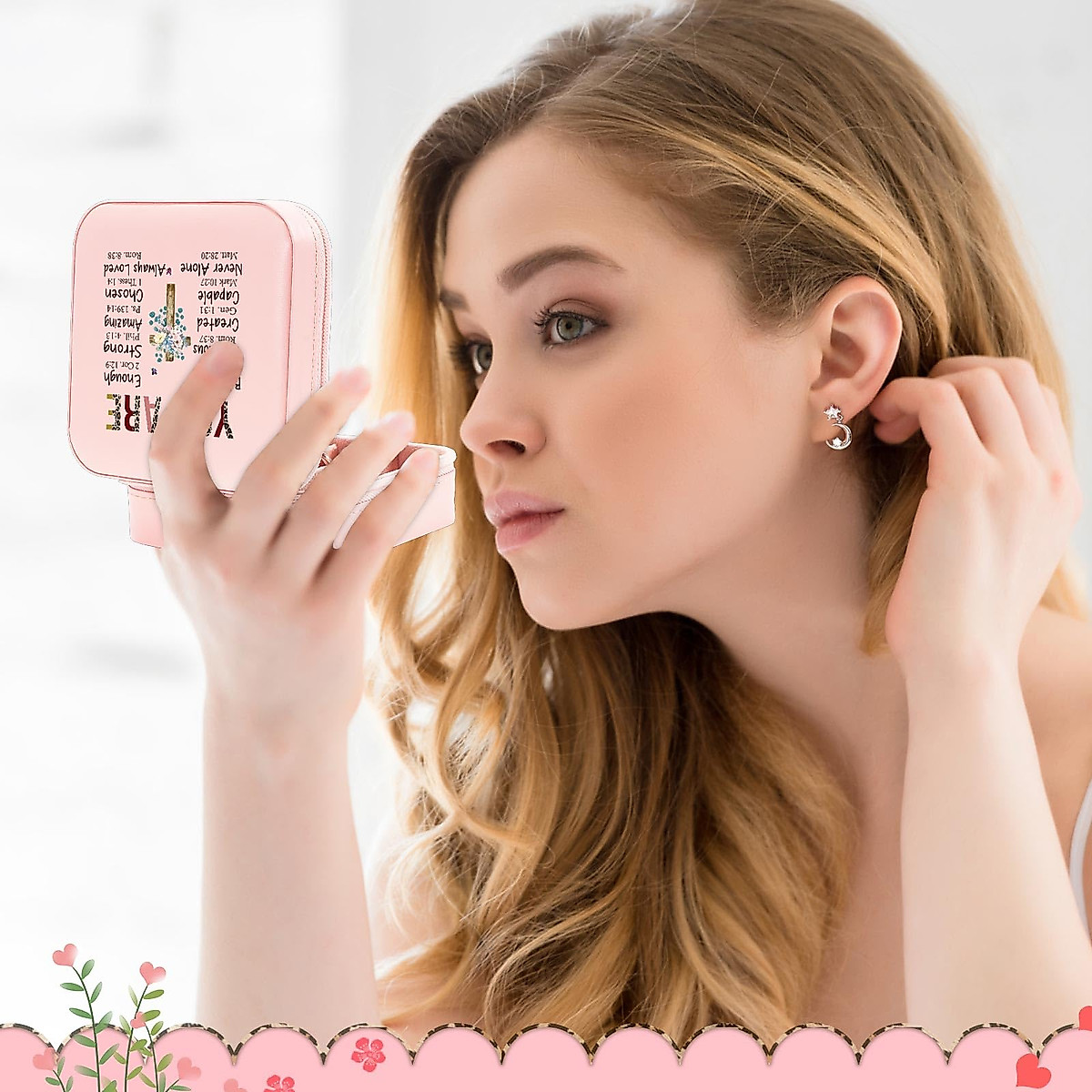 GevGuxLuo Pink Contemporary Jewelry Box, Lightweight & Removable, Zipper Closure, Fabric-lined, Table Top, Birthday Gift for Women, Teens & Girls