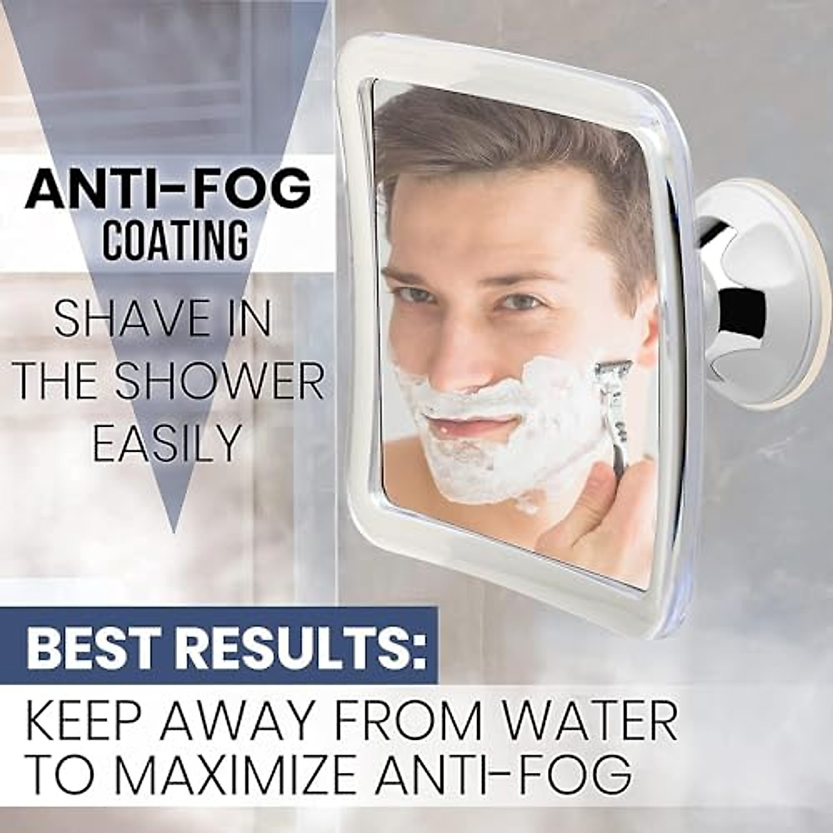 3X Magnifying Shower Mirror for Fogless Shaving with Suction Cup, Shatterproof Surface and 360° Swivel, 6.3" x 6.3"
