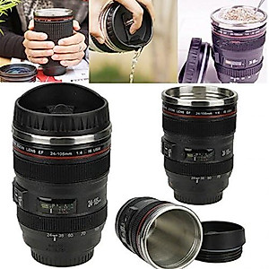 Yepteeps Coffee Mug, Camera Lens Travel Thermos, Stainless Steel Insulated Cup with Easy Clean Lid (Leak Proof)