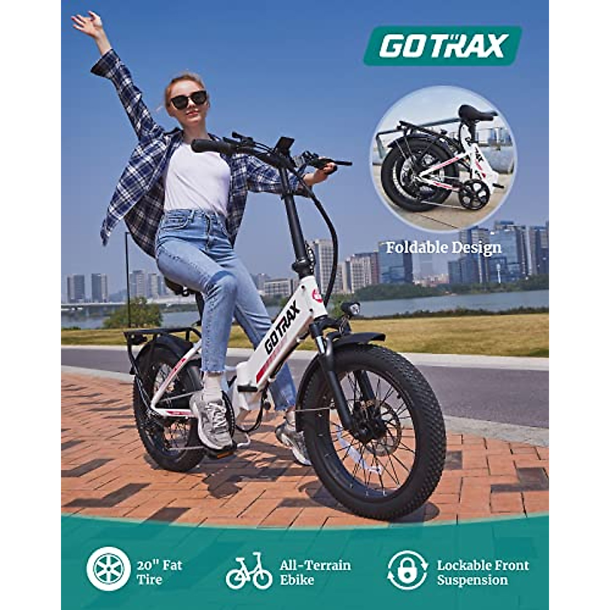 Gotrax R2 20" Folding Electric Bike with 55 Miles (Pedal-assist1) by 48V Battery, 20Mph Power by 500W, LCD Display and 5 Pedal-Assist Levels, 7-Speed & Front Shock Absorber for Off-Road Bicycle White