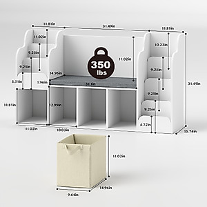 Jiansu furni,Kids Bookshelf with Reading Nook,Toy Storage Organizer with Seat Cushion,Kids Reading Nook with Bench for Playroom,Bedroom and Living Room,White