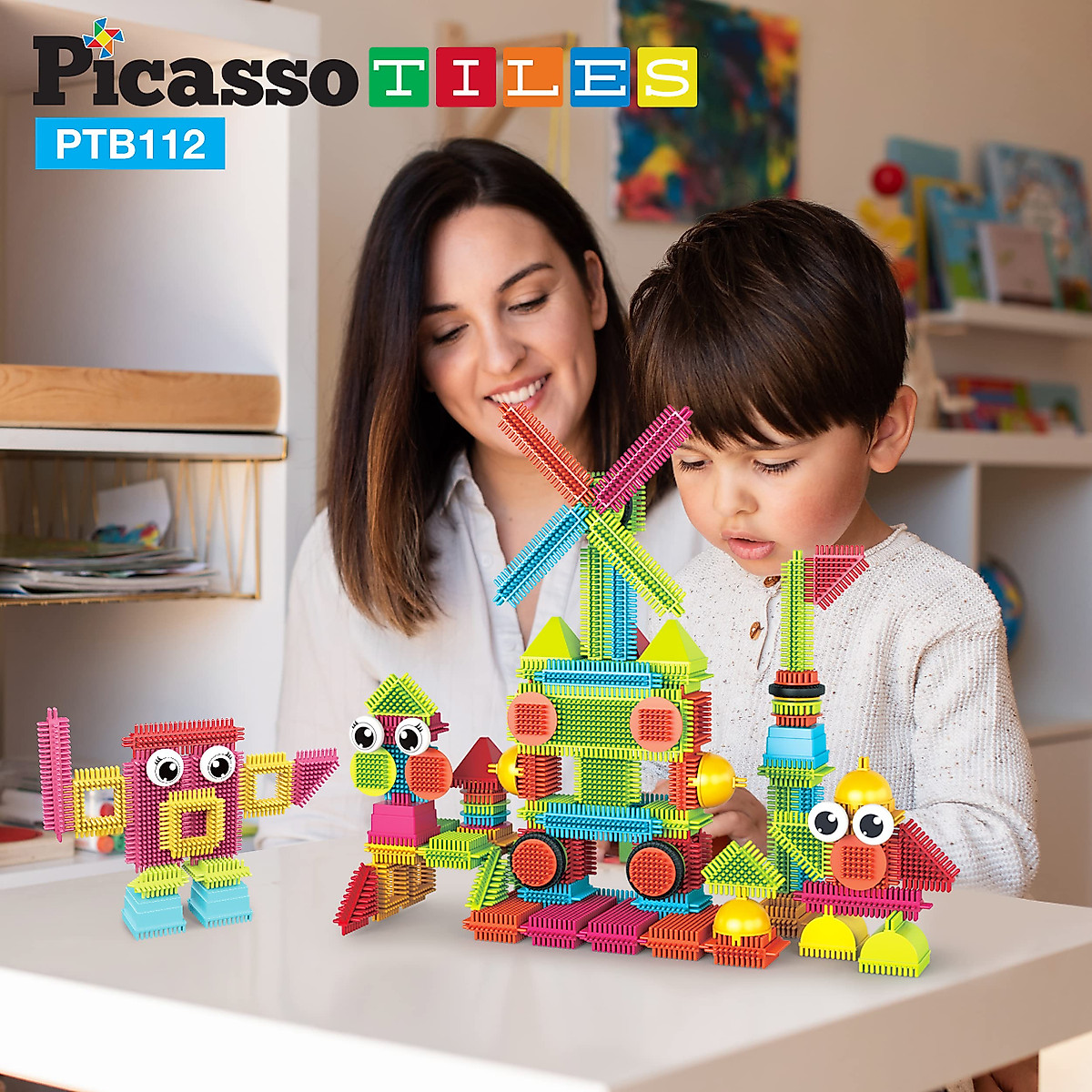 Picasso Toys112pcs Hedgehog Blocks STEM Building Tiles Set Construction Learning Toy Stacking Interlock Block, Creativity Beyond Imagination, Inspirational, Recreational, Educational PTB112