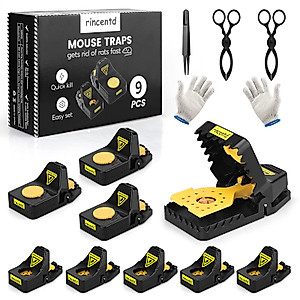 Mouse Traps, a Set of 4 Large Rat Traps, 5 Small Mice Traps Reusable Outdoor and Indoor Quick Effective Mousetrap -9 Pack with 2 Clips.