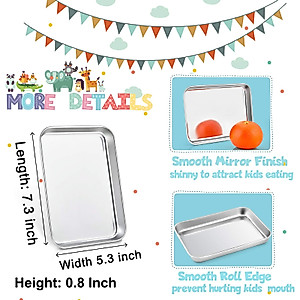 TeamFar Kids Plates Set of 4, 7.3"×5.3"×0.8", Toddler Plate Children Training Trays Set Stainless Steel for Dinner Fruit Salad, Healthy & Toxic Free, Oven & Dishwasher Safe, Sturdy & Mirror Finish