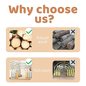 bopoobo Wooden Rainbow Abacus for Toddlers,Teaches Early Math Skills and Counting,Wooden Education Montessori Toys Learning Game for Kids