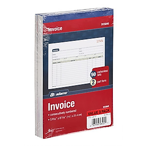 Adams Invoice Book 3 Pack, 2 Part Carbonless Invoices, Horizontal Sales Slip, 5-9/16 x 8-7/16 Inches, 50 Sets per Book (DC5840-3)