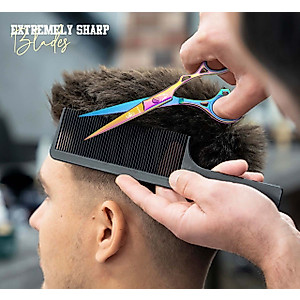 Hair Cutting Scissors, Barber Scissors-Elite Unity 6.5 inch Professional Hair Scissors-Razor Edge Sharp Scissors for Barber Kit, Haircut, Trimming, Men/Women.For Home and Salon Use. (Rainbow)