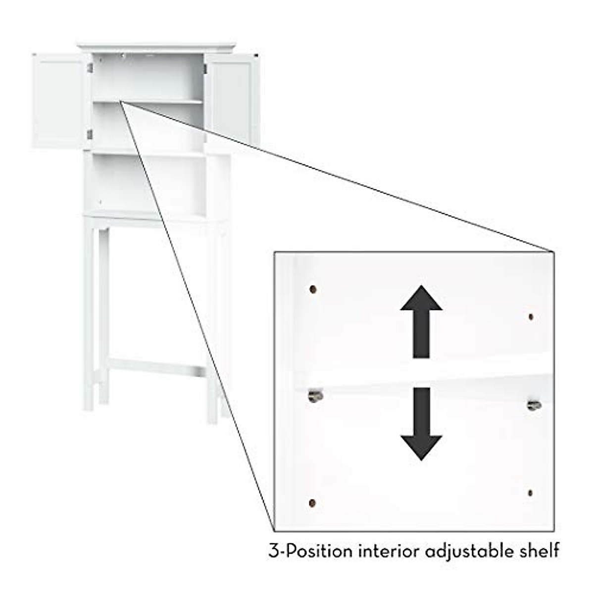 RiverRidge, White Somerset Bathroom Over the Toilet Storage Spacesaver with Open Shelf and Two Doors