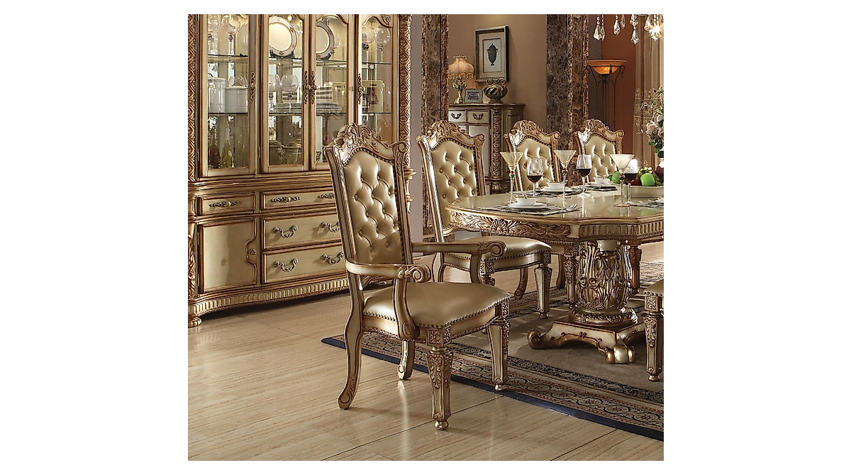 Luxury 10-Pc Formal Dining Set | Gold Patina Wood & Buffet